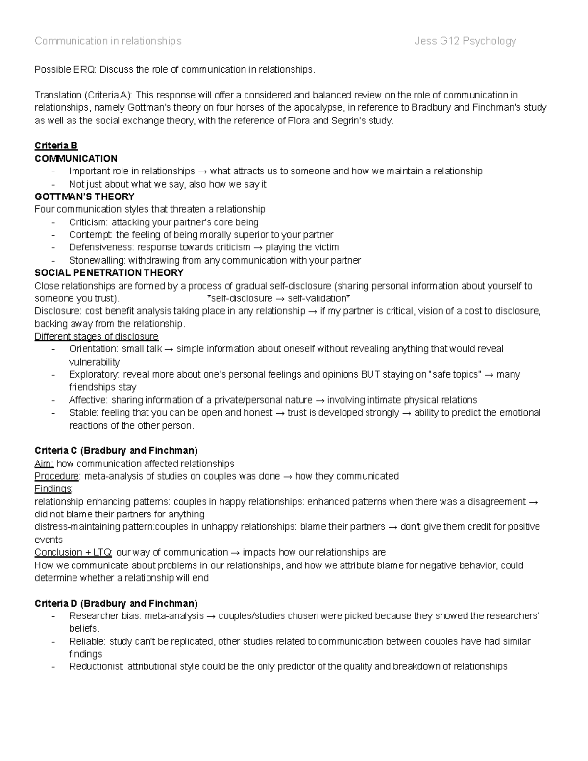 Communication in relationships - Translation (Criteria A): This ...