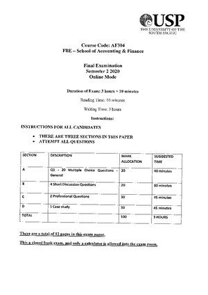 AF304 MST Paper with Answers 2016 - Auditing - USP - Studocu
