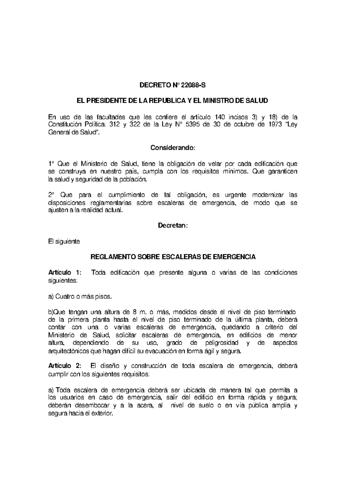 Reglamento sobre Escaleras de Emergencia - D-22088 - DECRETO N° 22088-S ...