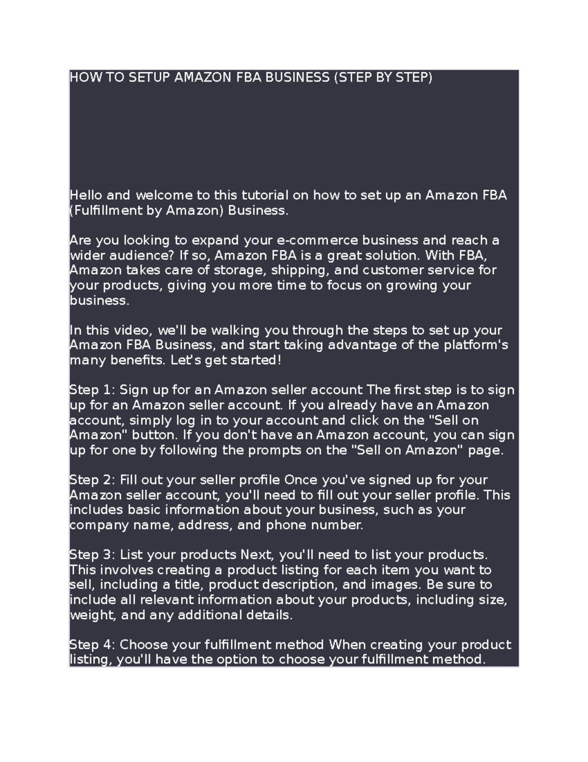 HOW TO Setup Amazon FBA Business - HOW TO SETUP AMAZON FBA BUSINESS ...