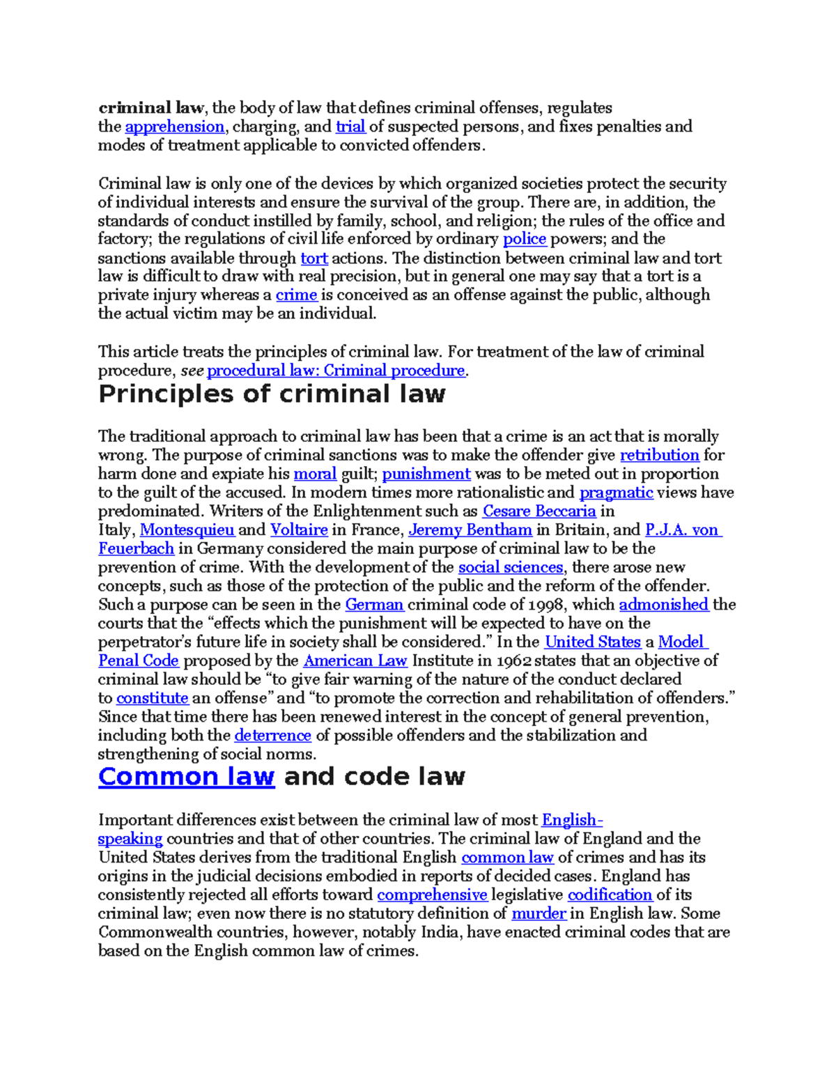 Criminal Law Notes - criminal law, the body of law that defines ...