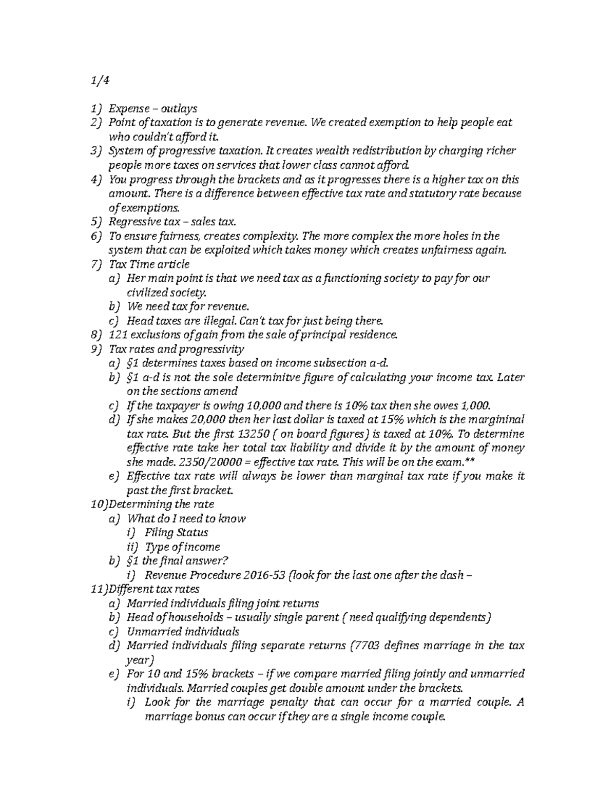 Federal Income Tax Notes - 1/4 1) Expense – outlays 2) Point of ...