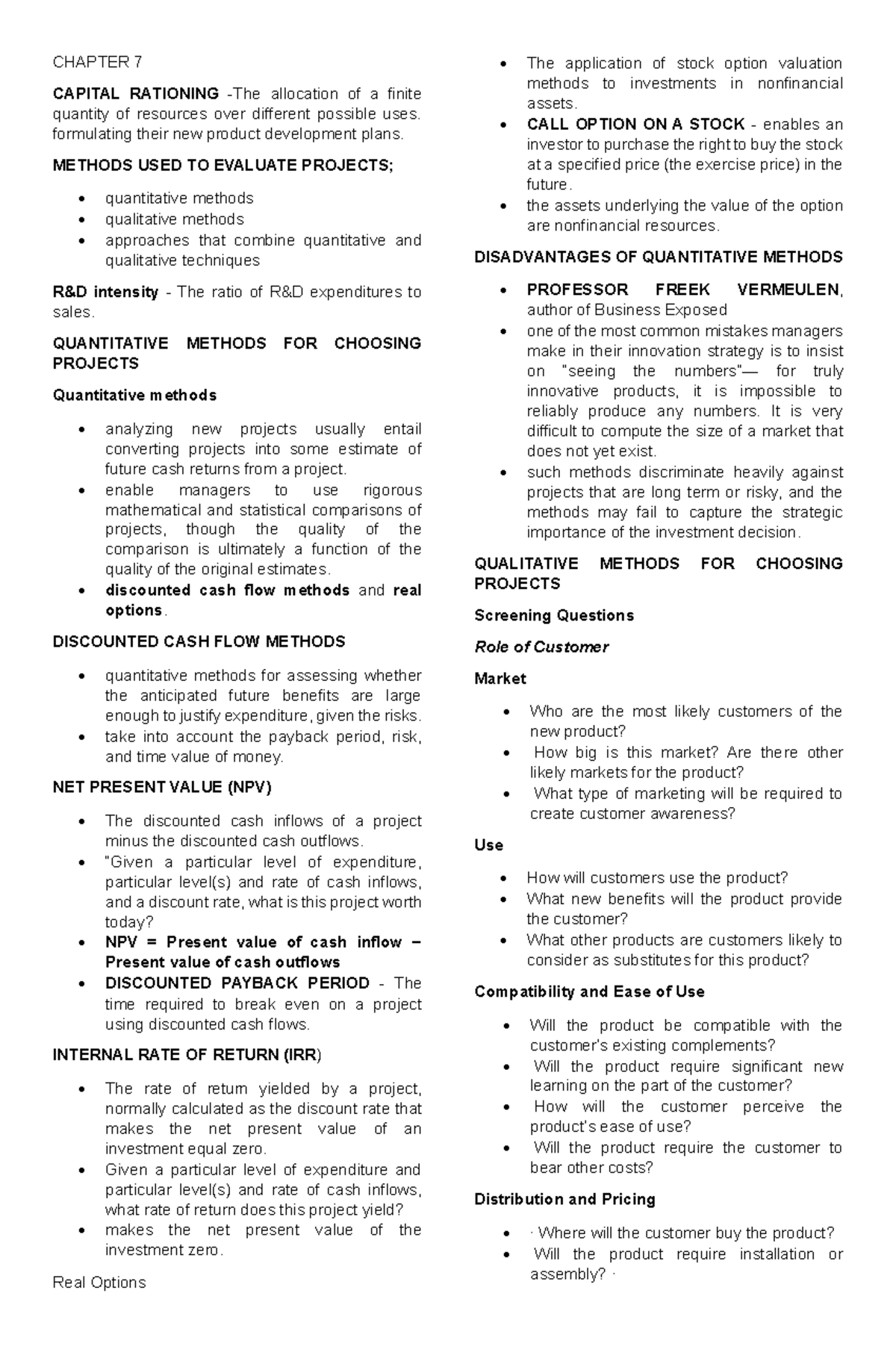 Chapter-7-9 - Innovation - CHAPTER 7 CAPITAL RATIONING -The allocation ...