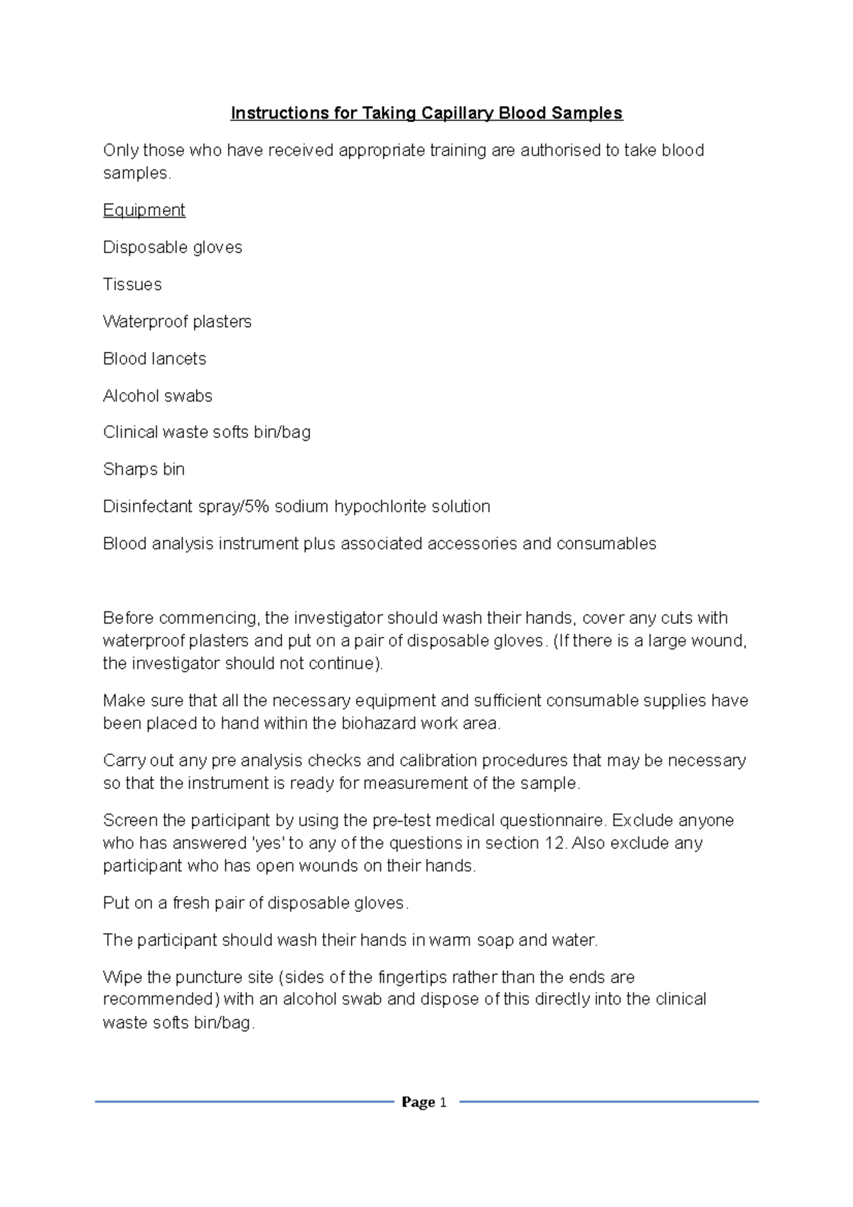 Instructions for taking capillary blood samples - Instructions for ...