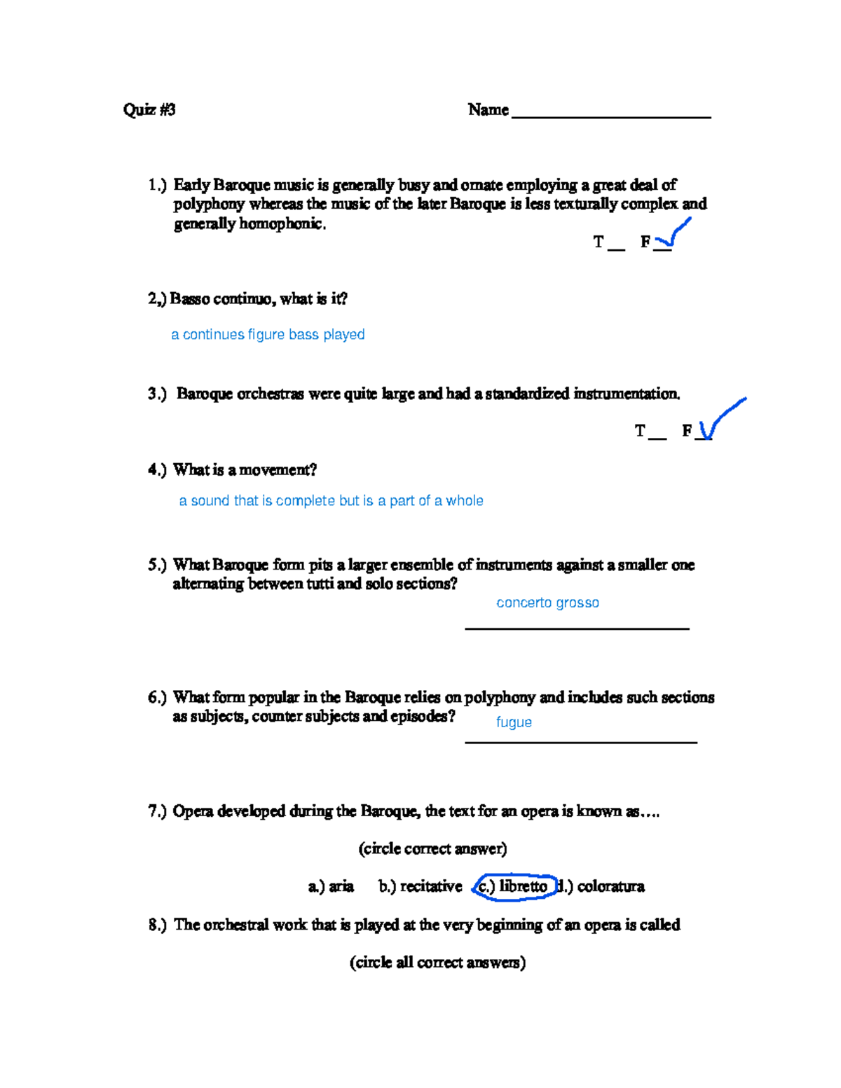Quiz #3 Baroque- practice exam course #1 - - Studocu