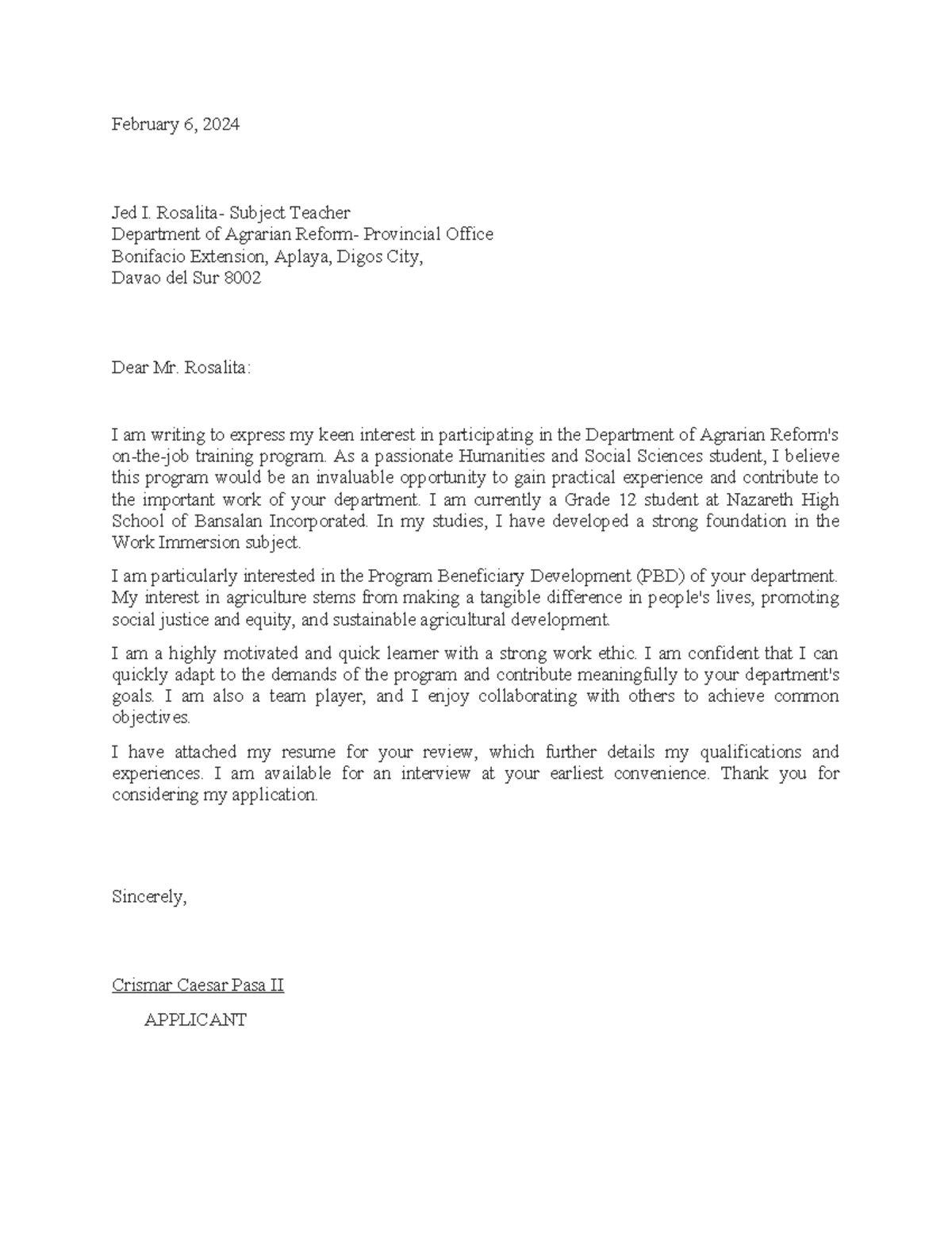 Althea-Continidas Application-Letter - February 6, 2024 Jed I. Rosalita ...