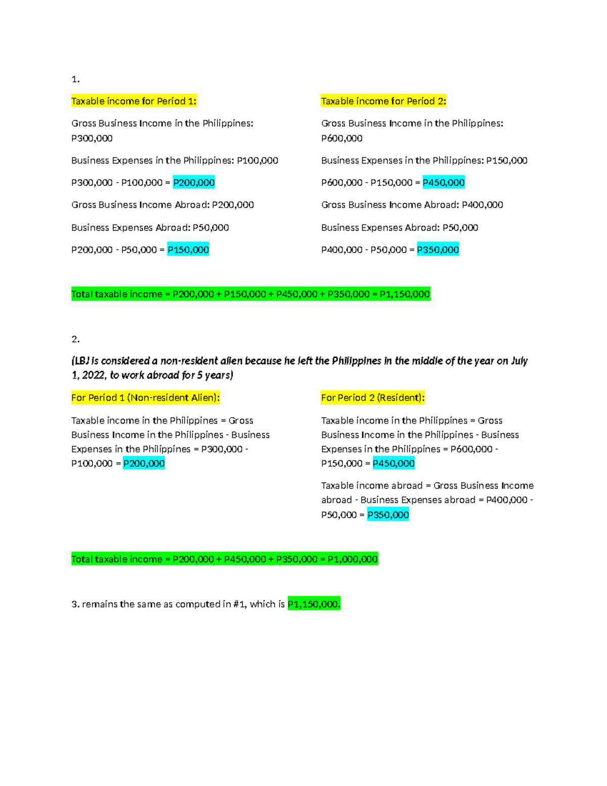 Solutions To Tax Activity - 1. Taxable income for Period 1: Gross ...