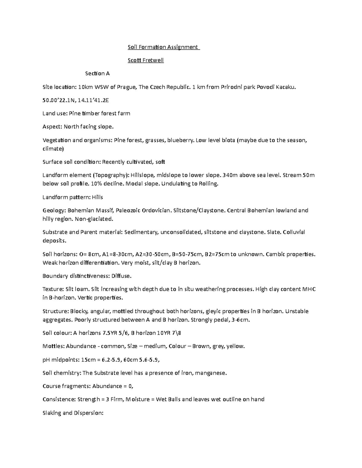 Soil Formation Assessment - Soil Formation Assignment Scott Fretwell ...