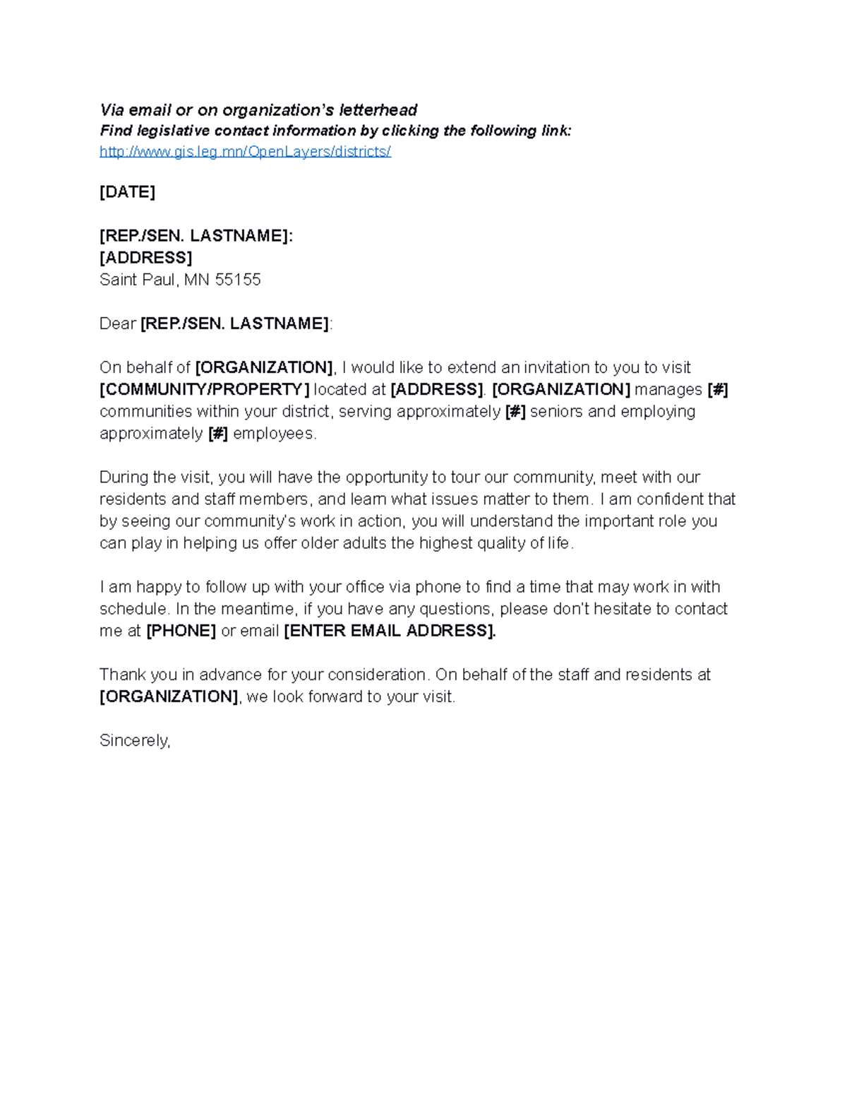 Sample Site Visit Invitation - Via email or on organization’s ...