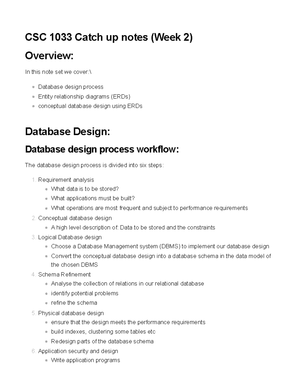 CSC1033 Week 2 notes - CSC 1033 Catch up notes (Week 2) Overview: In ...