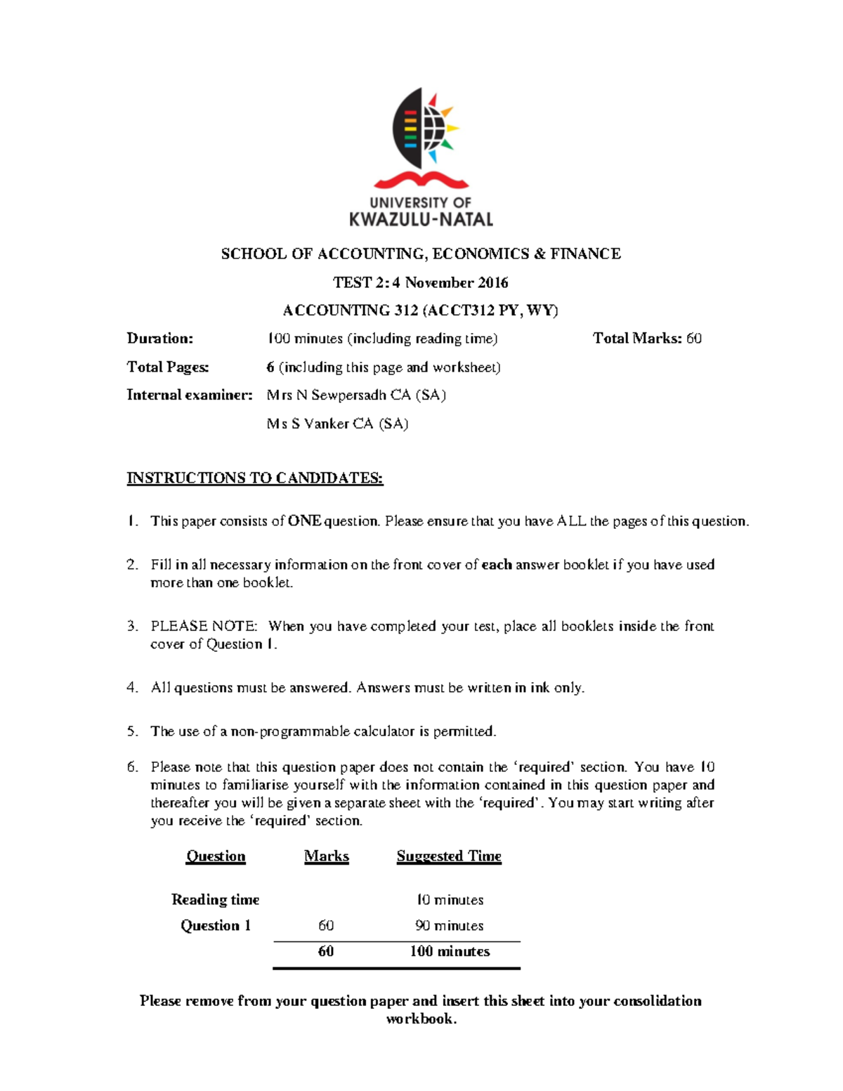 Test 2b Question paper - Please remove from your question paper and ...