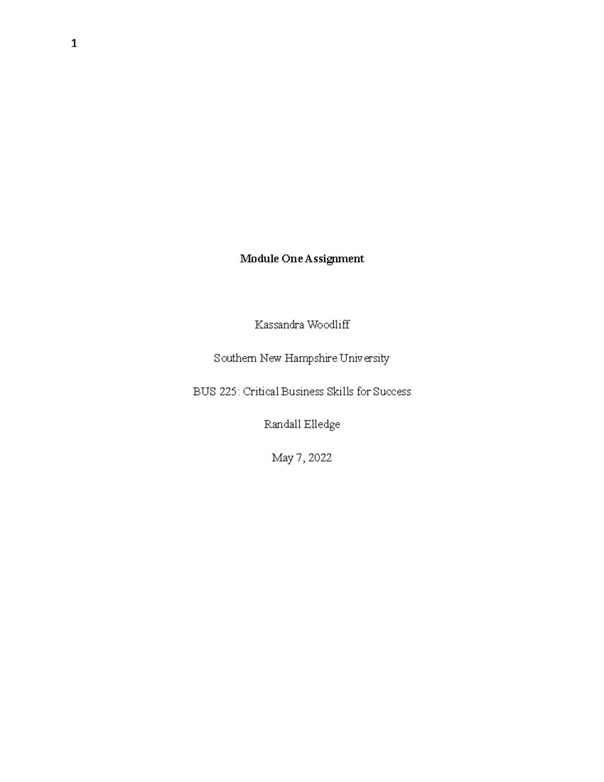 BUS225 Module One Assignment - Module One Assignment Kassandra Woodliff ...
