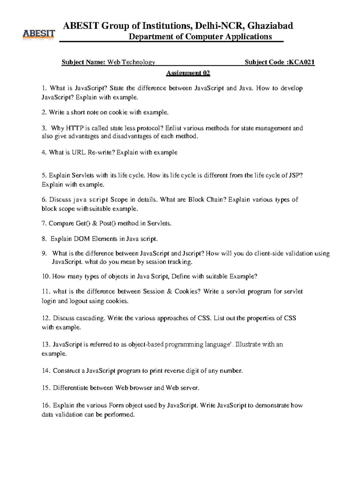 Web Tech Assignment 02 - thgjj - ABESIT Group of Institutions, Delhi-NCR, Ghaziabad Department ...