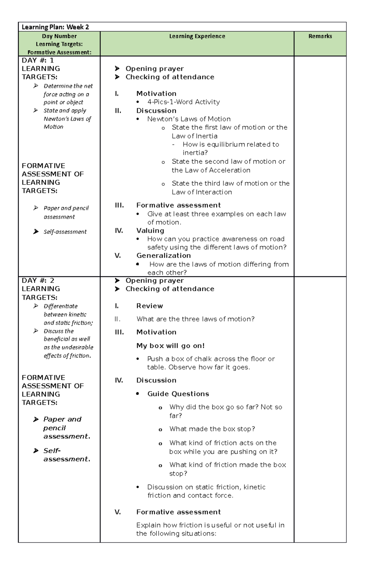 WLP G8 Q1W2 - WLP for Week 2 Science - Learning Plan: Week 2 Day Number ...
