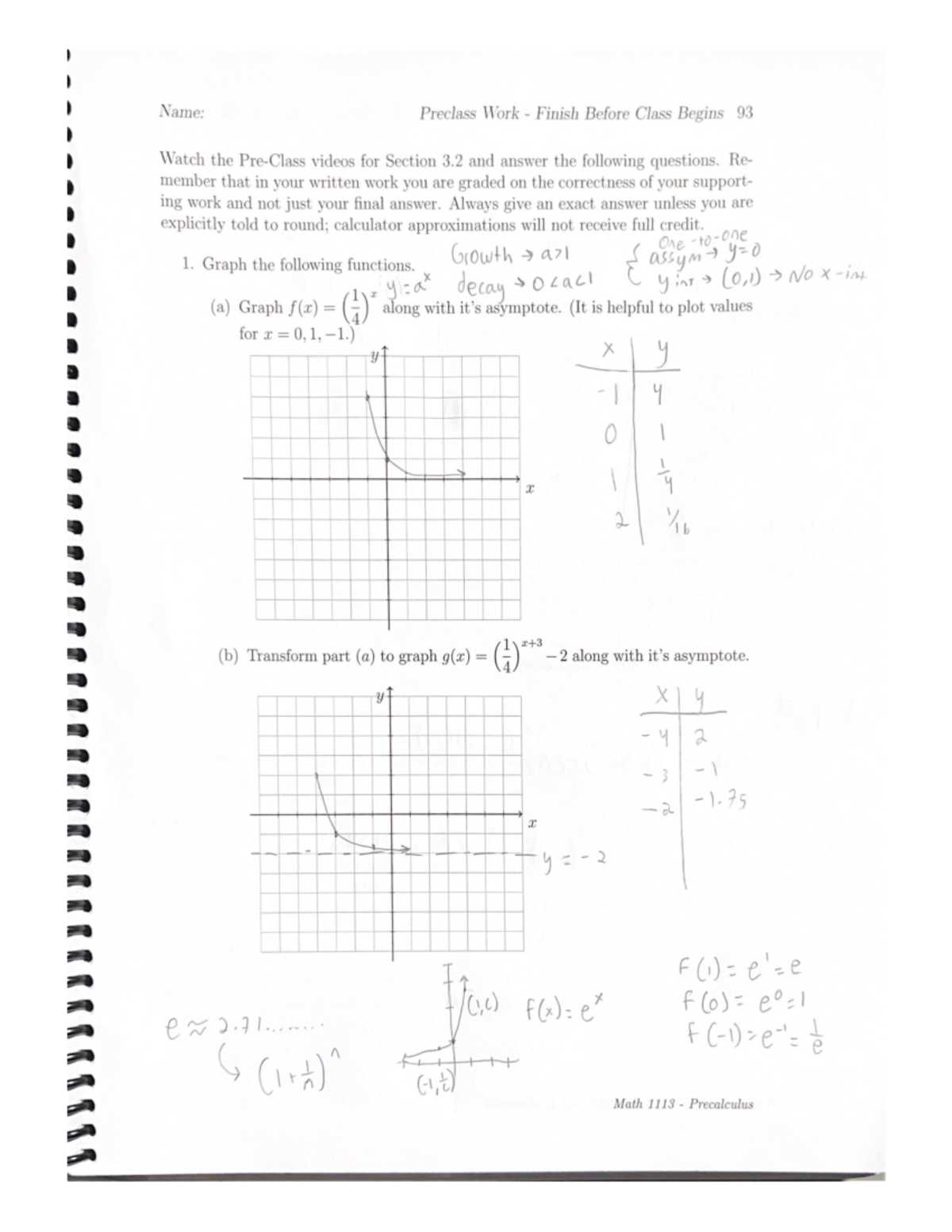 Preclass Work - Finish Before Class Begins 93 - MATH 1113E - Studocu