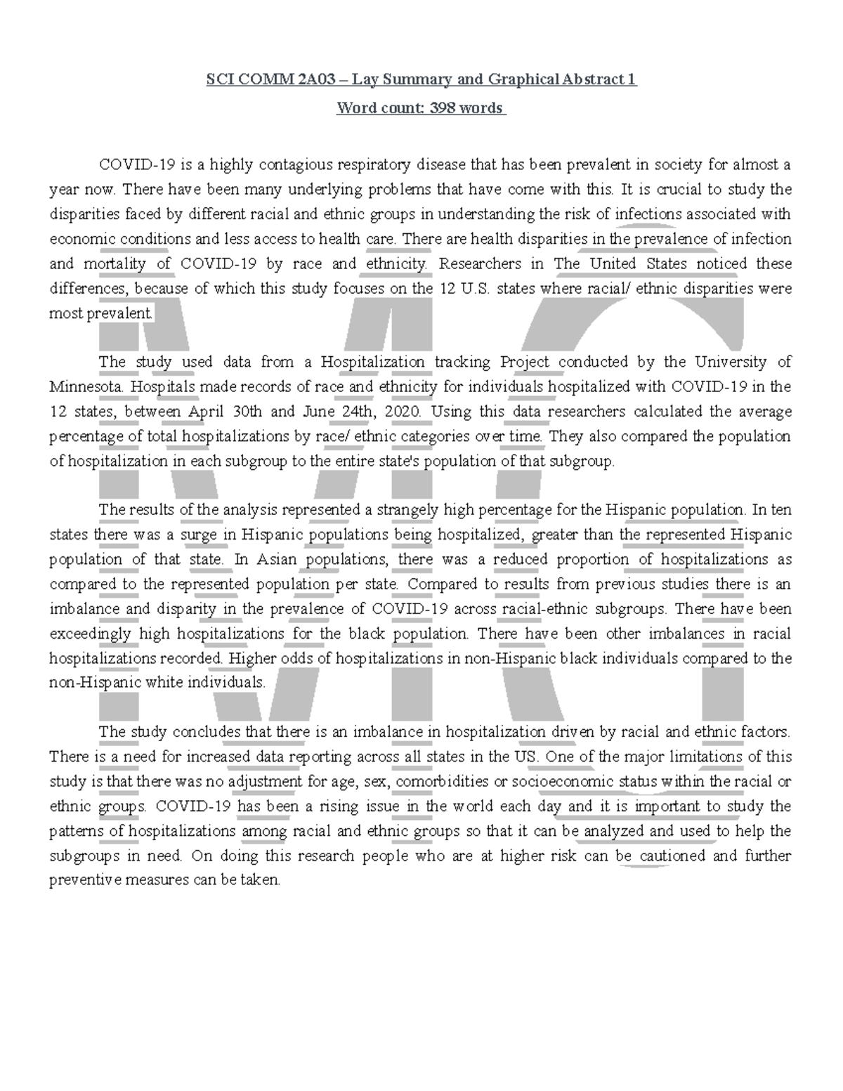 Lay summary SCI COMM 2A03 - SCI COMM 2A03 – Lay Summary and Graphical ...