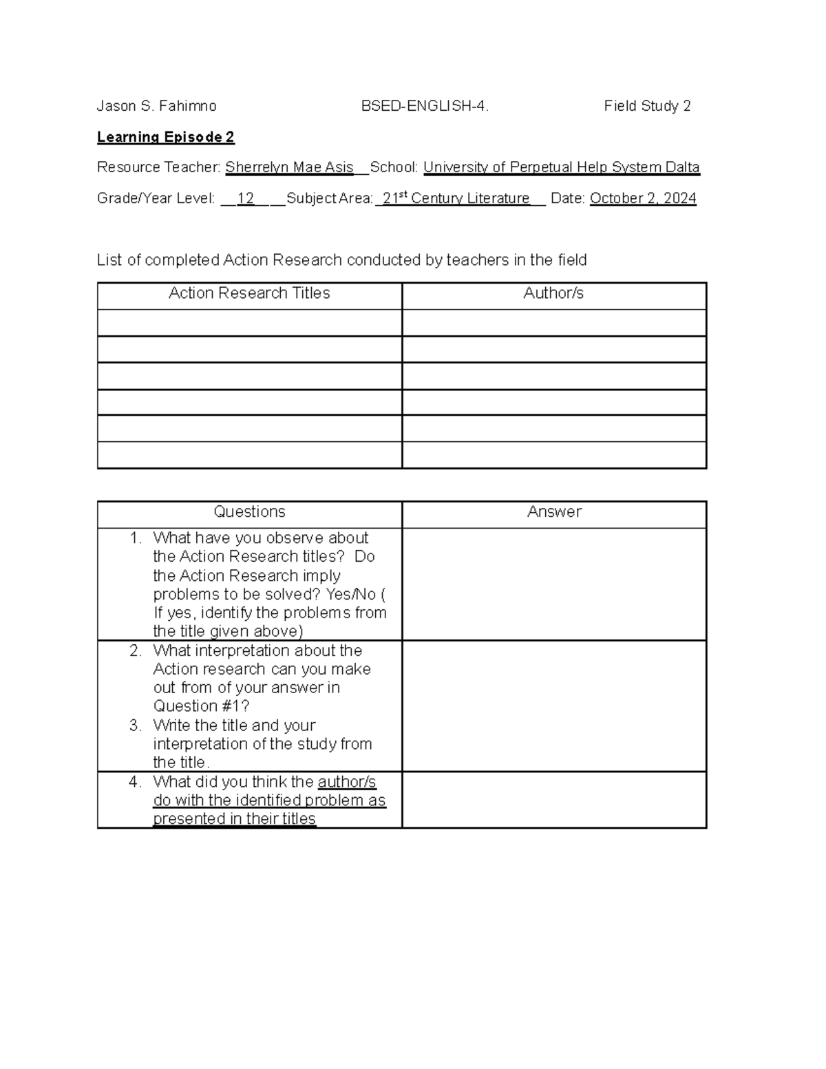 Field Study 2 - template - Jason S. Fahimno BSED-ENGLISH- 4. Field ...