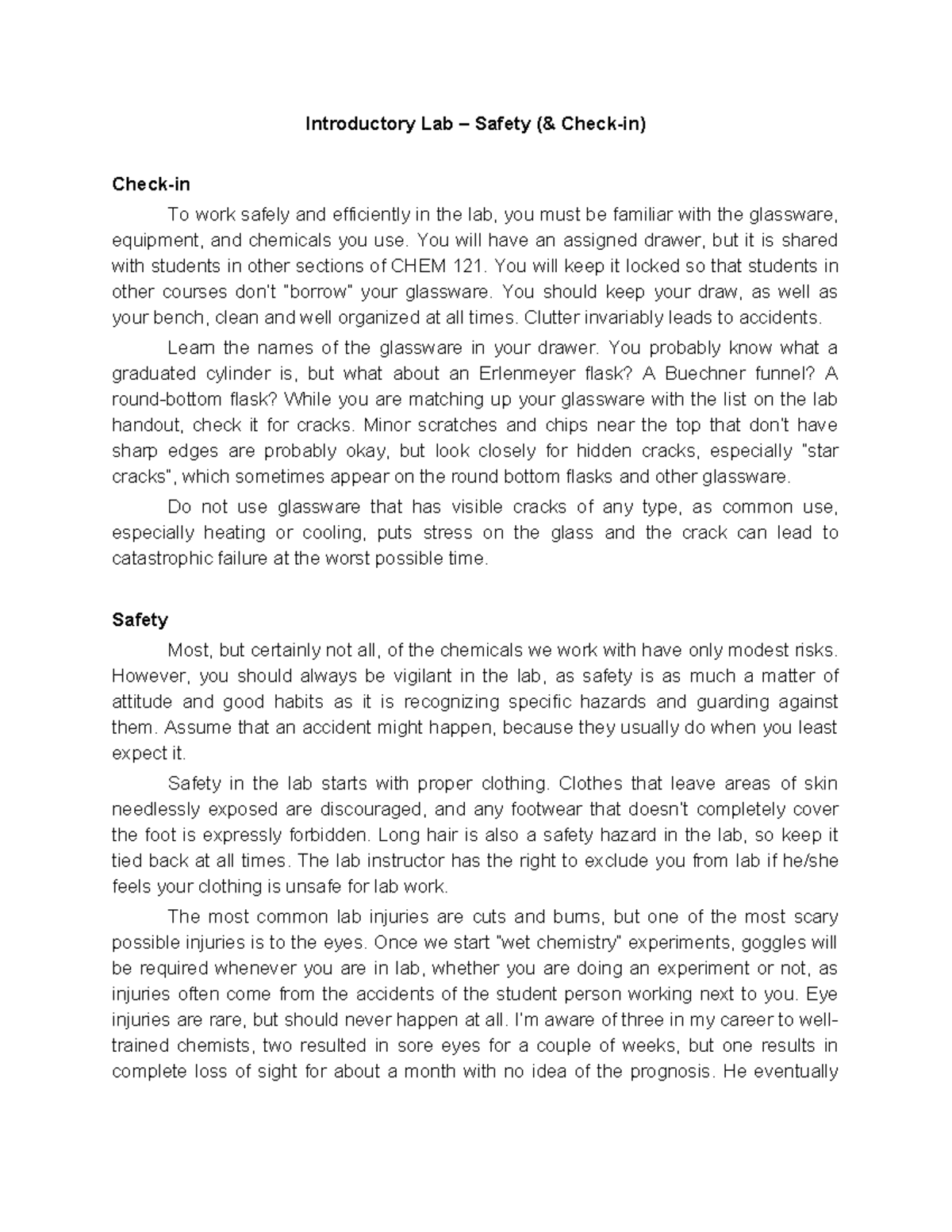 Safety Notes PRH - qed3 - Introductory Lab – Safety (& Check-in) Check ...