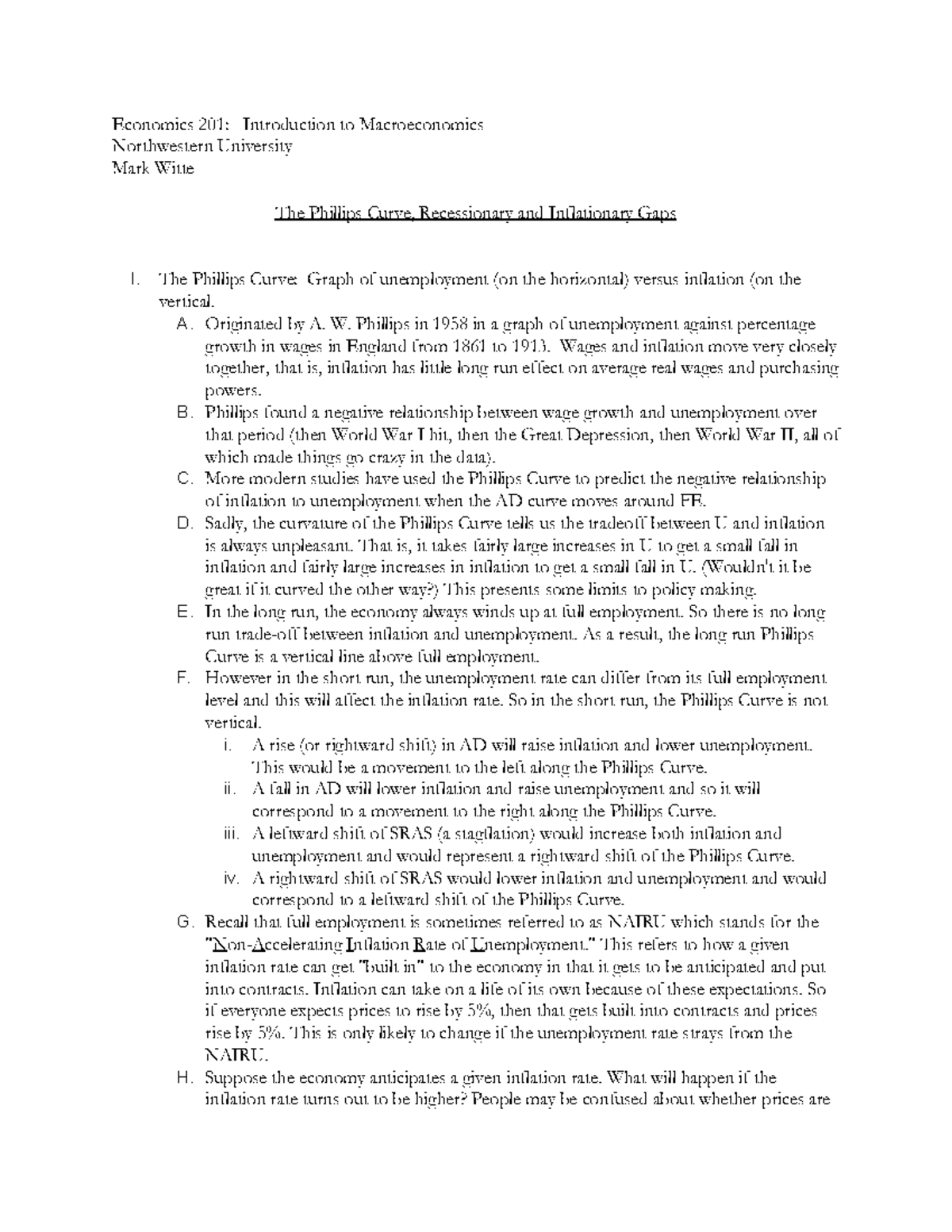 Economics 201 Phillips Curve - Google Docs - Economics 201: Introduction to Macroeconomics - StuDocu