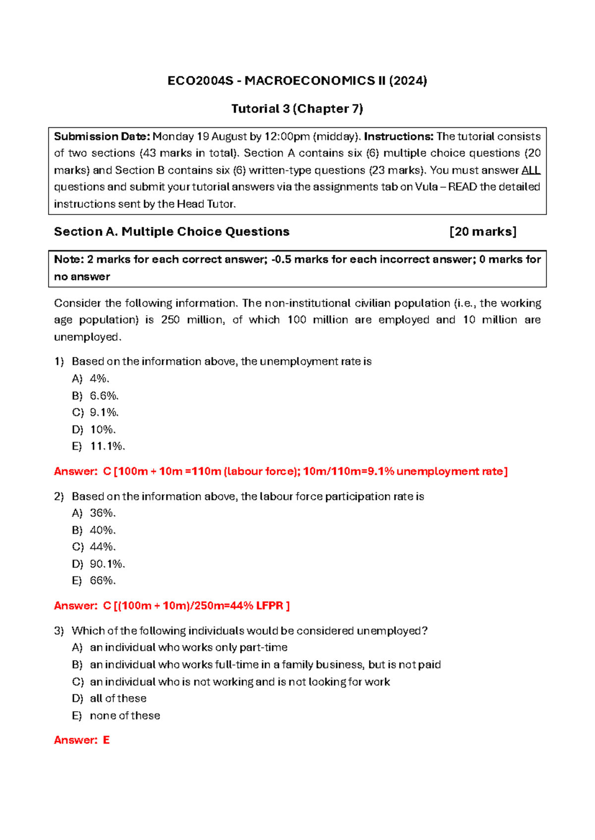 ECO2004 S Tutorial 3 Solutions Final - ECO2004S - MACROECONOMICS II ...