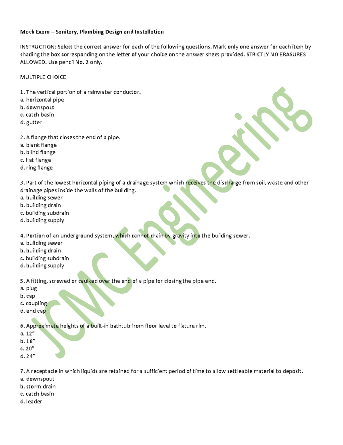 Mock Exam Sanitary, Plumbing Design and Installation - Mock Exam ...