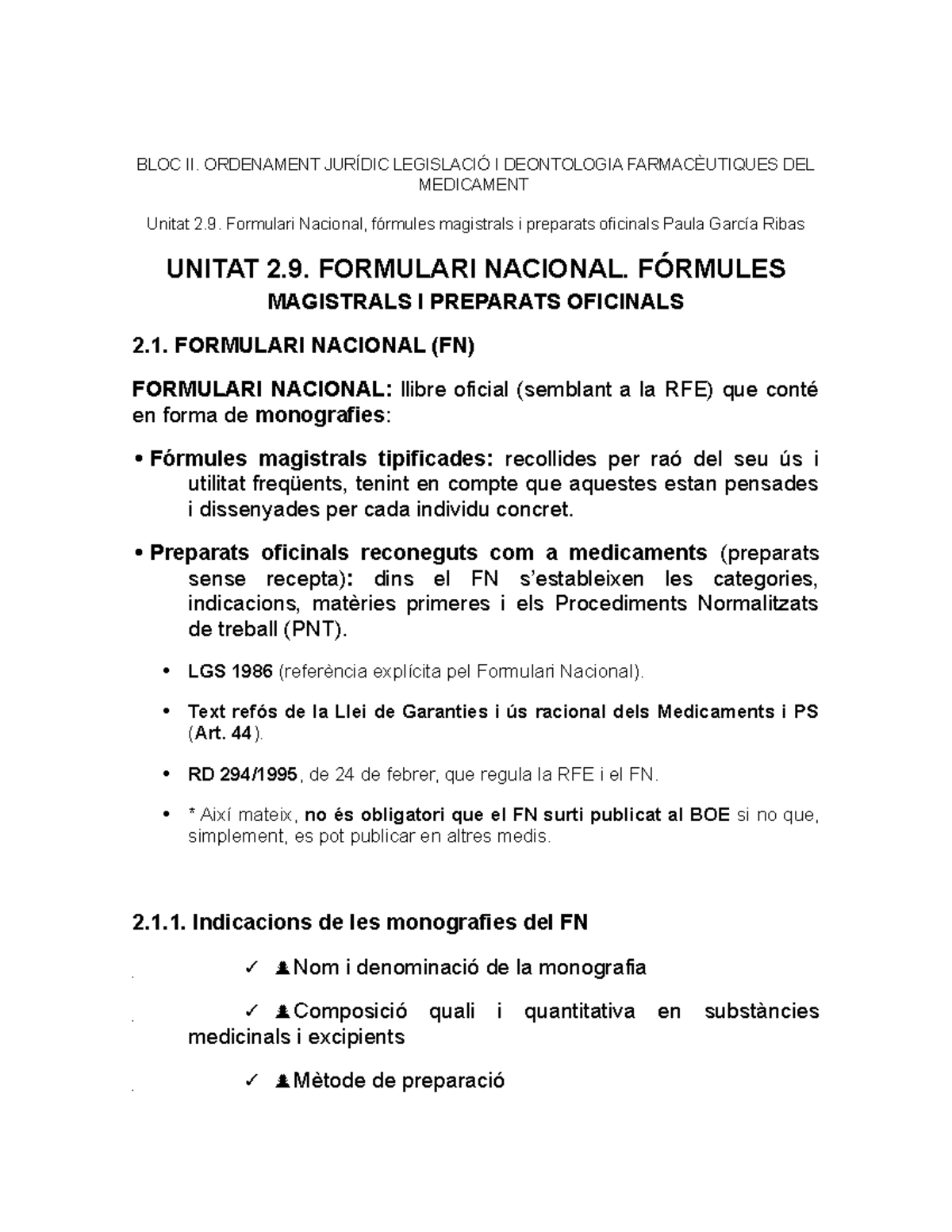 Unitat 2.9. Formulari Nacional. Fórmules Magistrals I Preparats ...