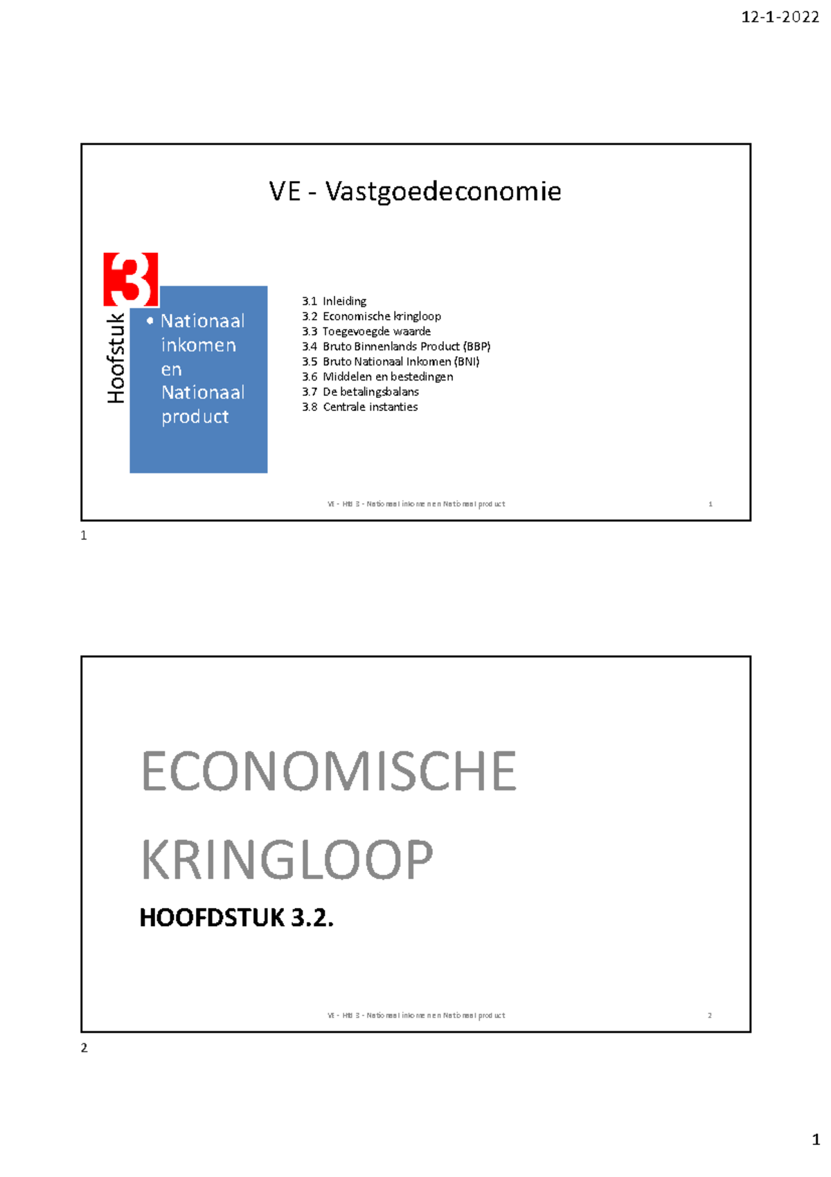 VE - hfd 3 - Nationaal inkomen - Nationaal product - jan 2022 - 2 dia's ...