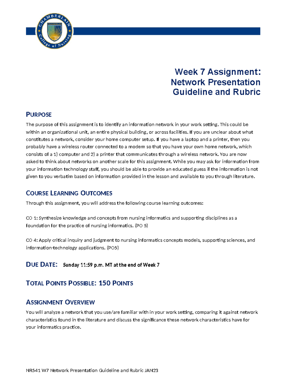NR541 W7 Network Identification Guideline and Rubric JAN23 - Week 7 ...