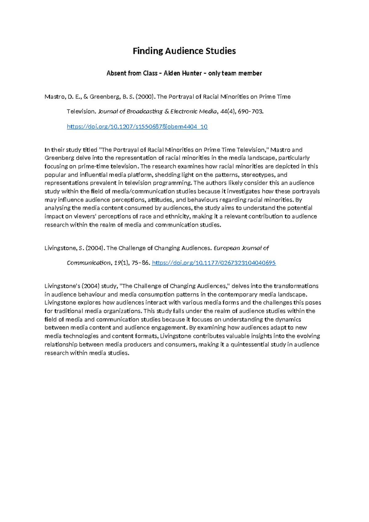 Finding Audience Studies - Finding Audience Studies Absent from Class ...