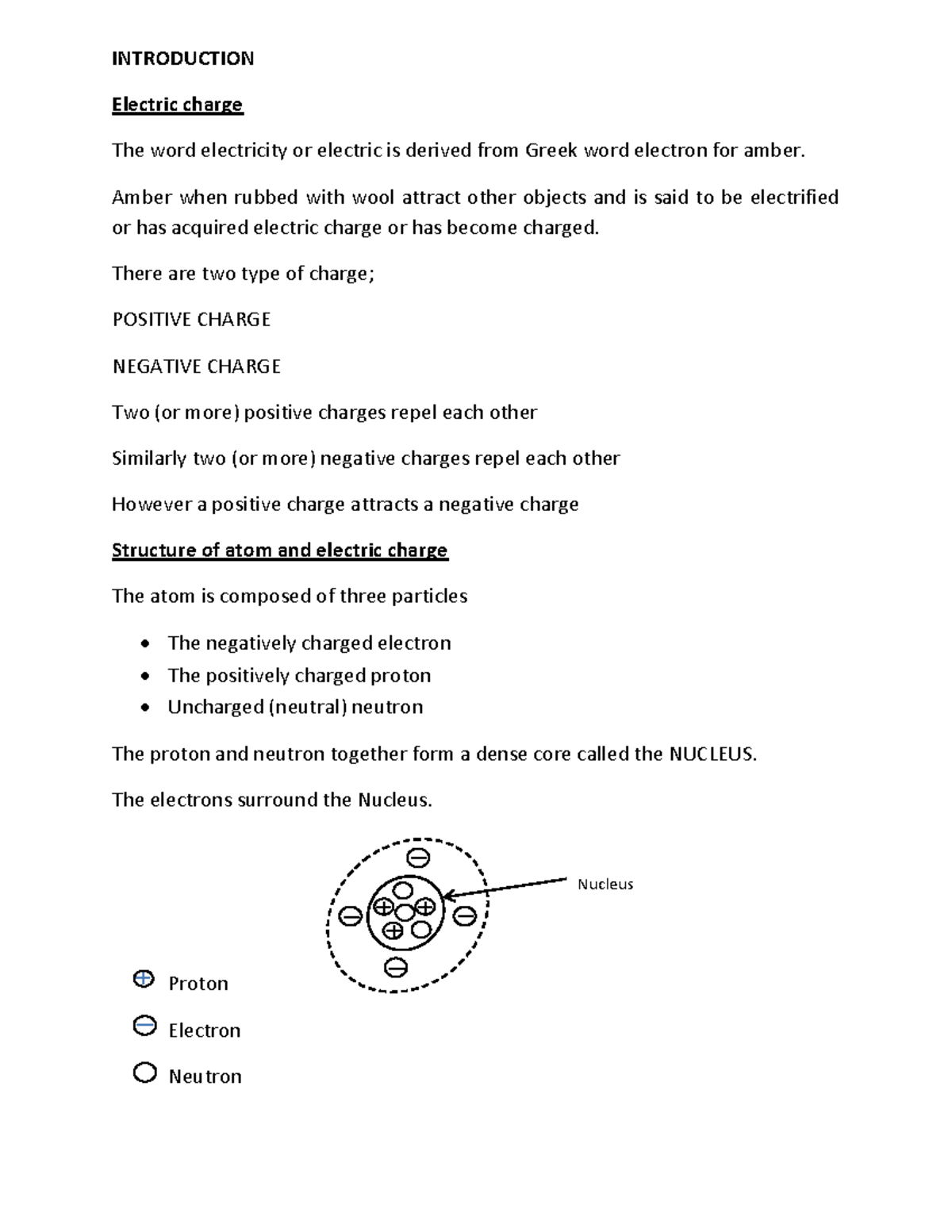 Electric Charge Complete - INTRODUCTION Electric charge The word ...