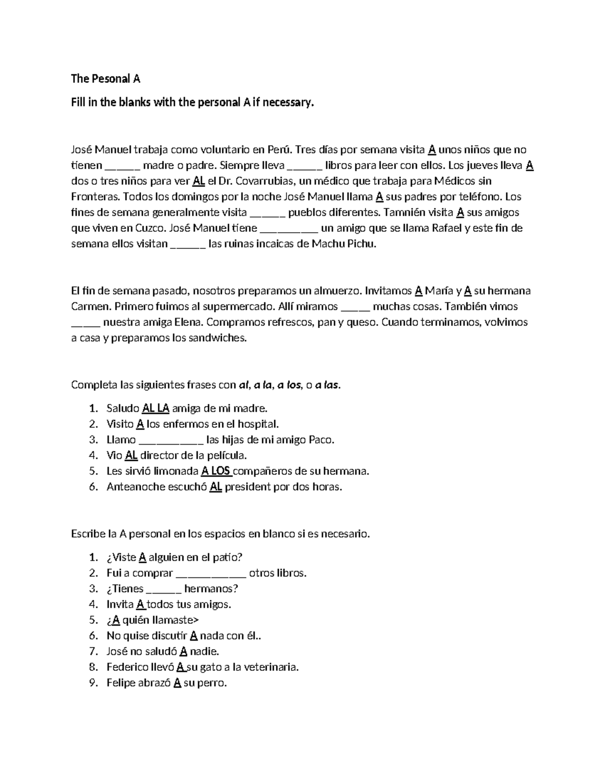 The Pesonal A - Practice of the personal A - The Pesonal A Fill in the ...