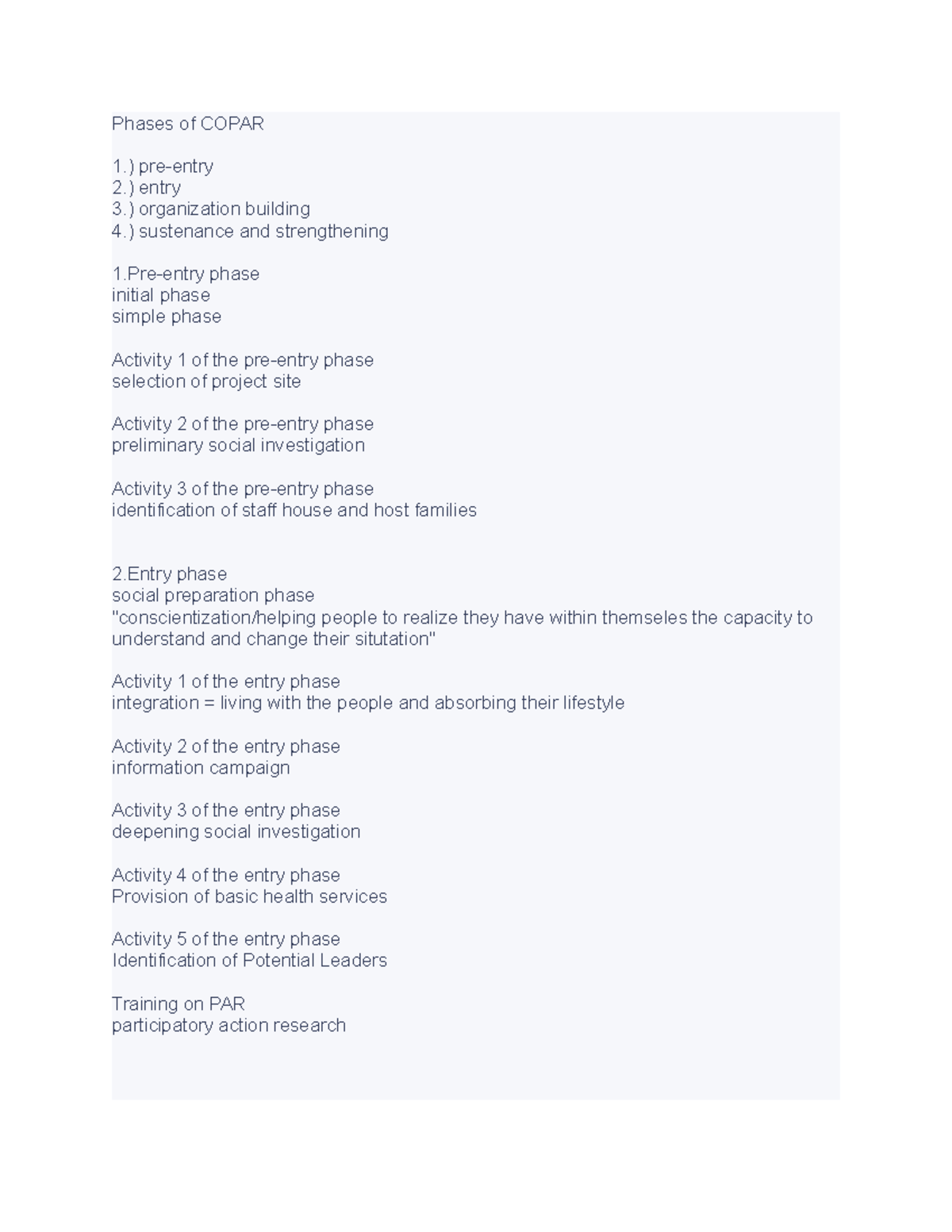 Phases-of- Copar - ncm 113 - Phases of COPAR 1.) pre-entry 2.) entry 3 ...