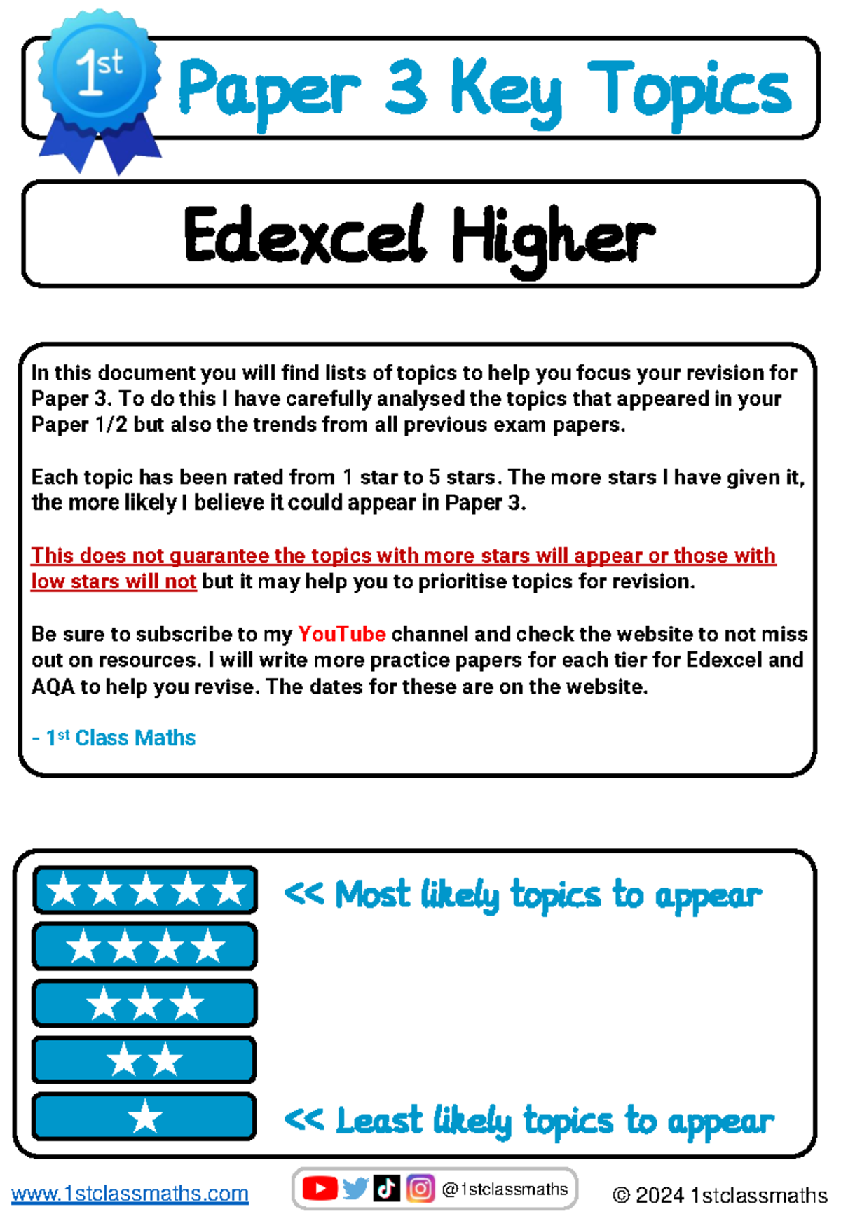 Key topics edexcel Higher Paper 3 - Paper 3 Key Topics 1stclassmaths ...