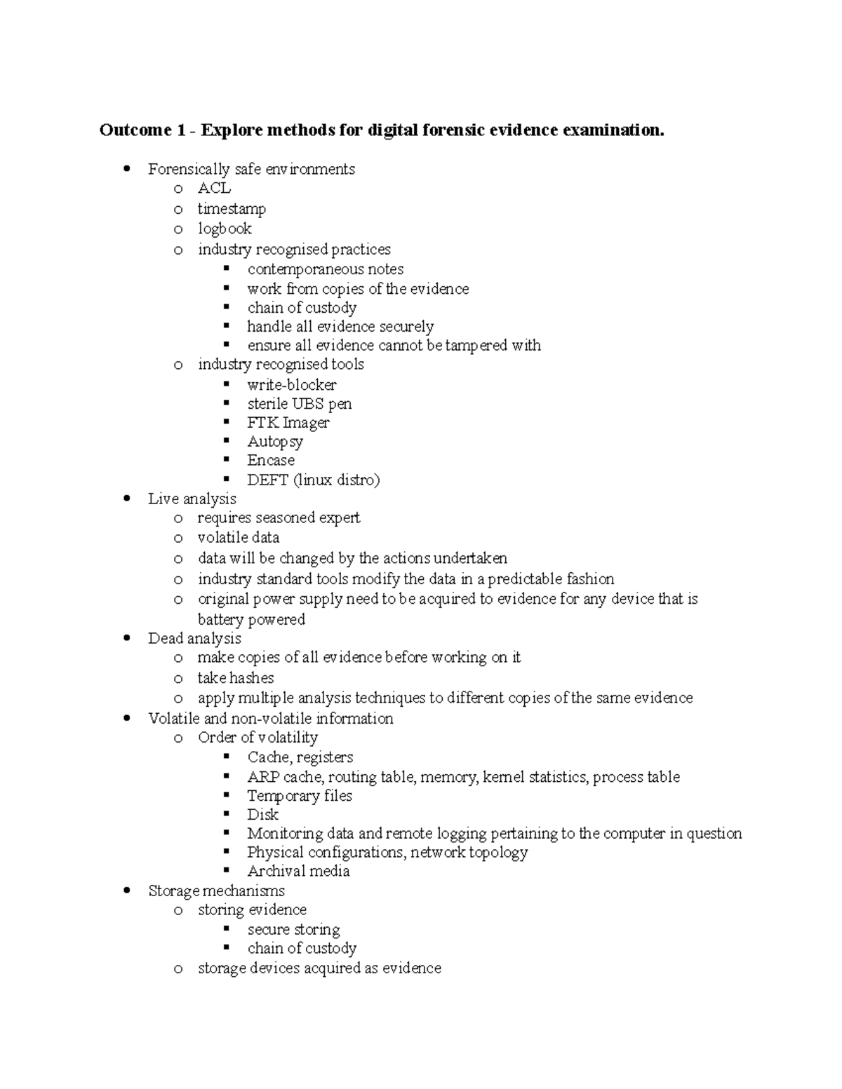 Outcome 1 - 1 - Outcome 1 - Explore methods for digital forensic ...