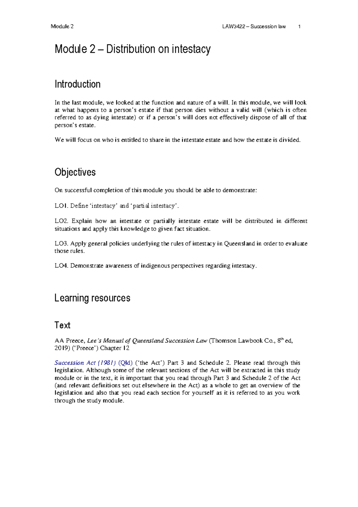 Module 2 - Course Material - Module 2 LAW3422 – Succession law 1 Module ...