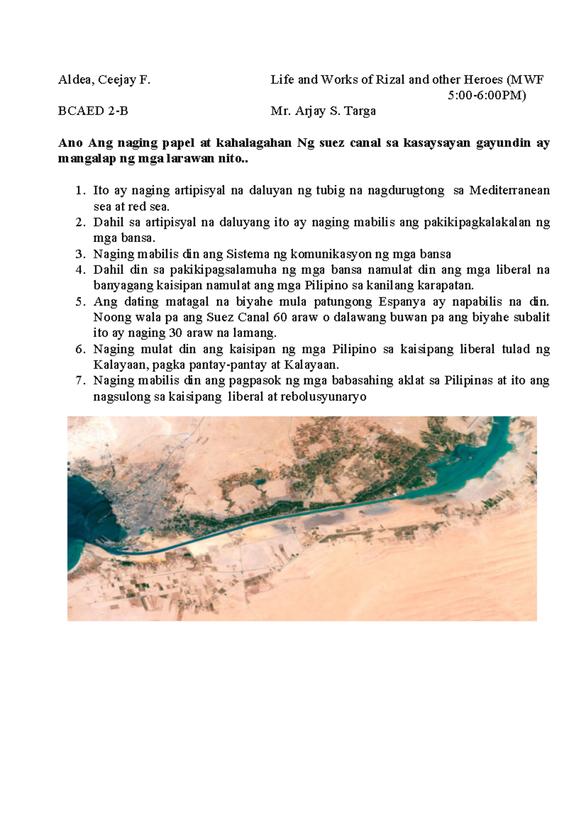 Aldea SUEZ Canal kahalagahan nito at kelan nagsimula - Aldea, Ceejay F ...