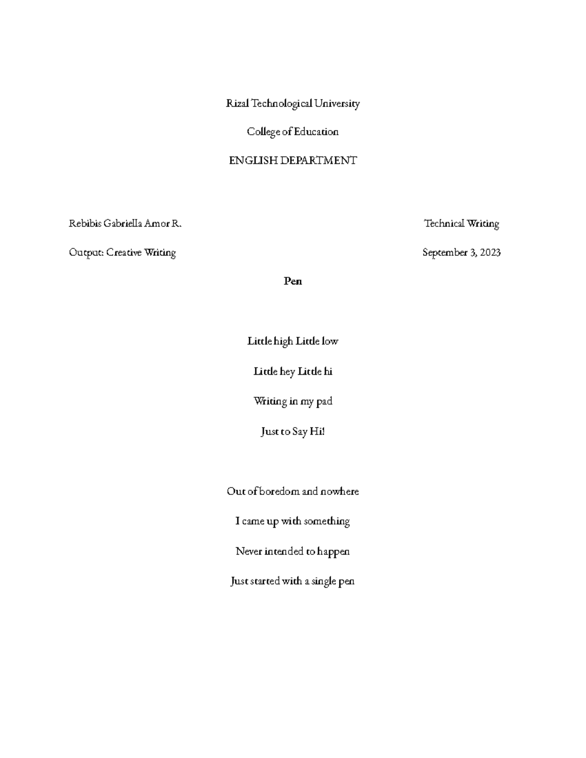 Rebibis ENG 108 Written Output 1 - Rizal Technological University ...