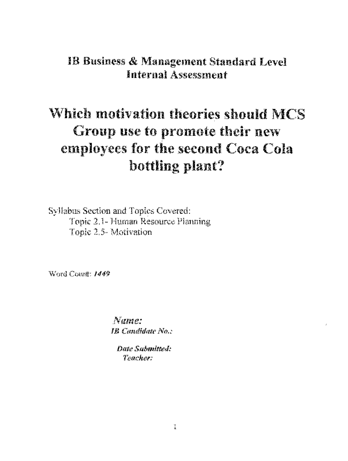 SL Sample 3 - Motivational theories - Business management - Studocu