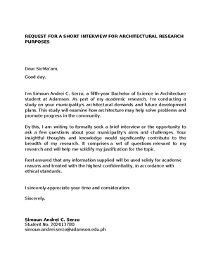 Req letter for interview serzo With letter head - REQUEST FOR A SHORT INTERVIEW FOR ...