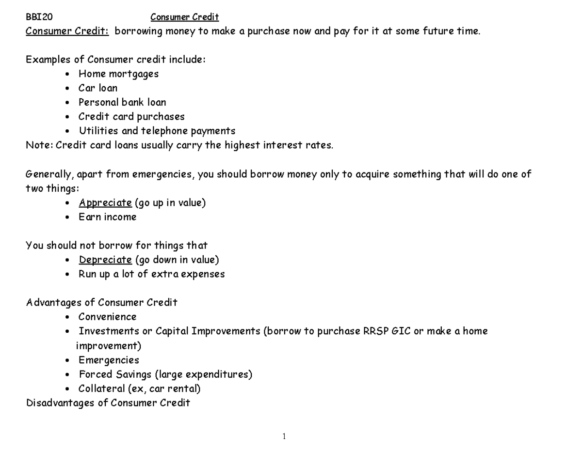 6 Credit notes and Activity - Consumer Credit: borrowing money to make ...