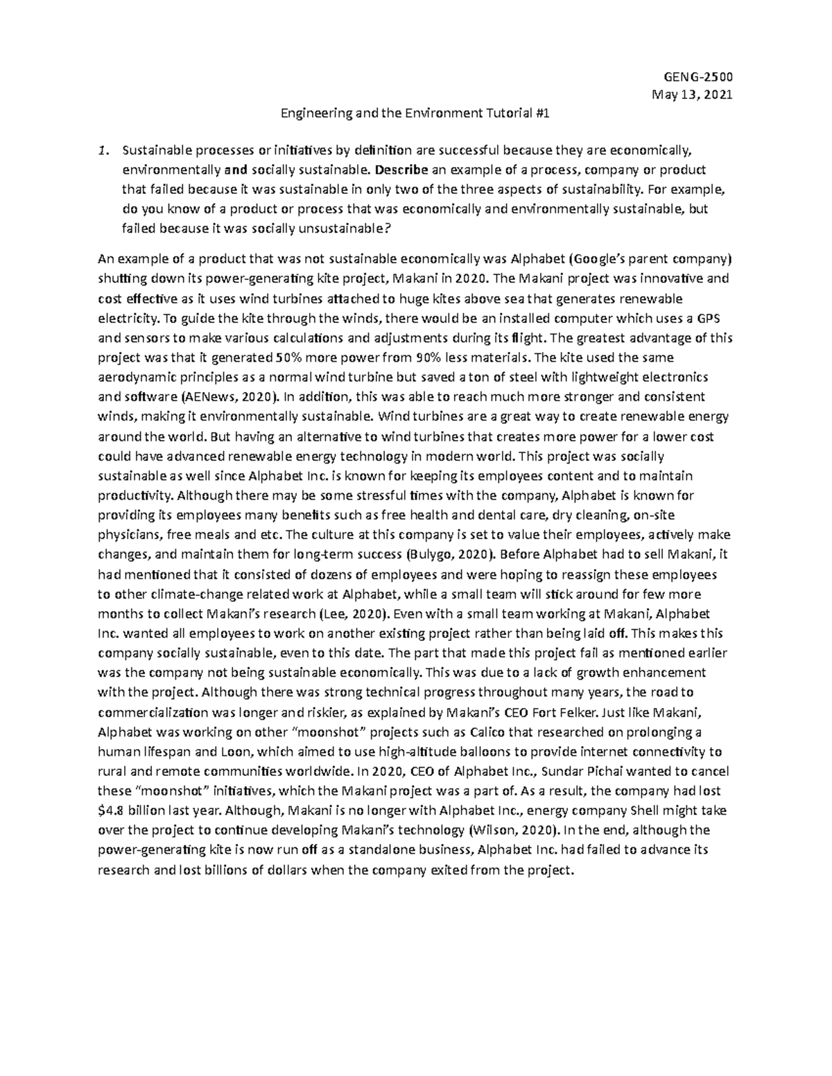 Tutorial 1 final - Study Guide - GENG- May 13, 2021 Engineering and the ...