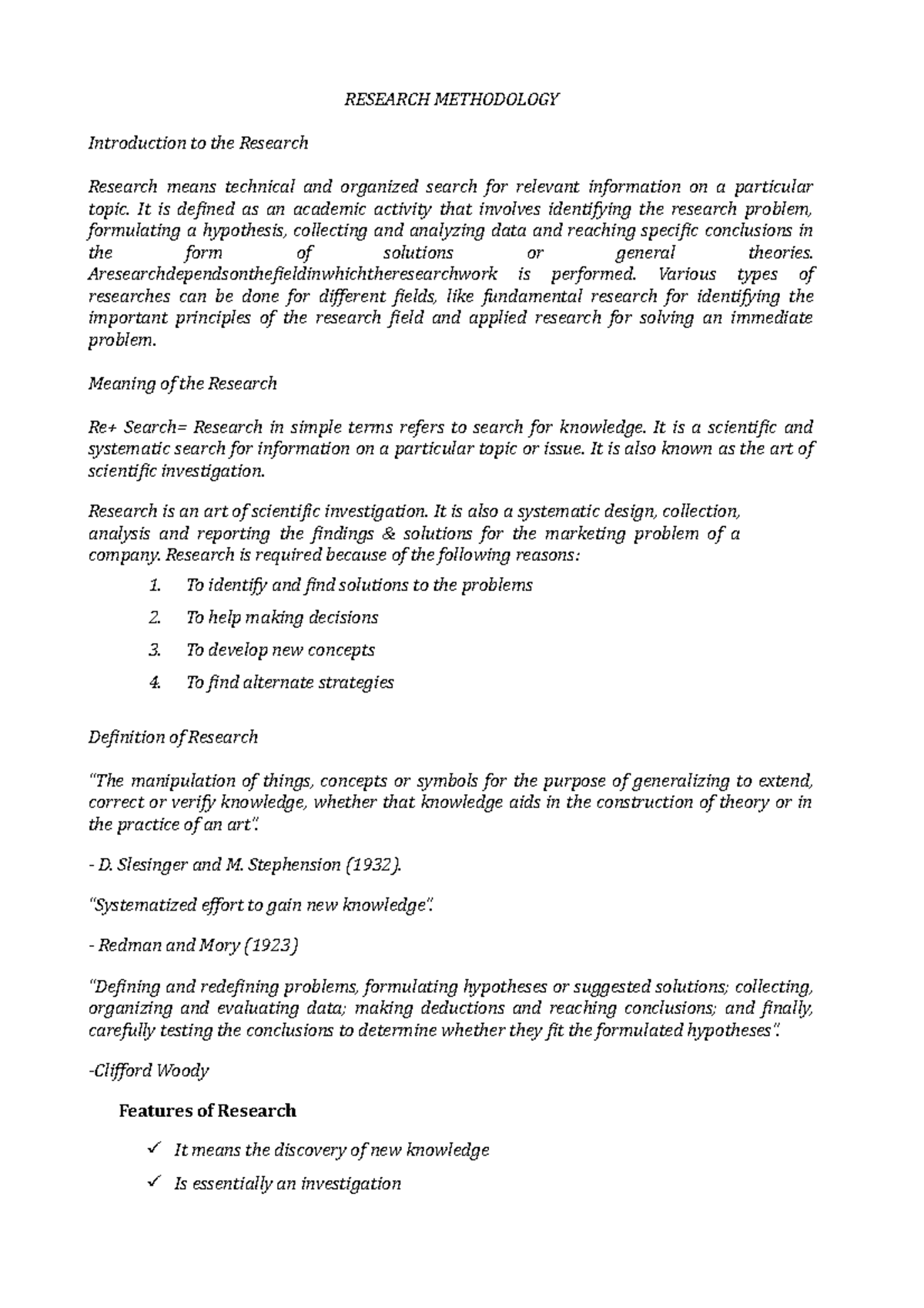 Research Methodology notes - RESEARCH METHODOLOGY Introduction to the ...