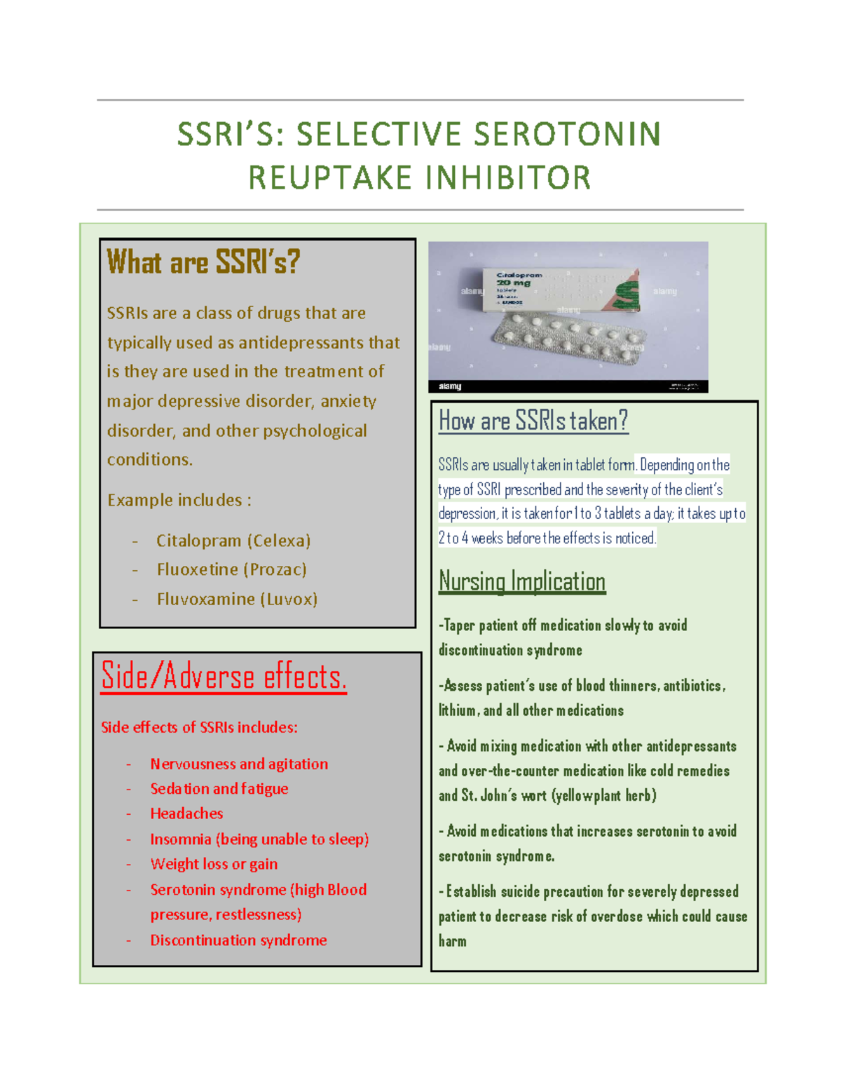 Educational flyer outpatient 1 - SSRI’S: SELECTIVE SEROTONIN REUPTAKE ...