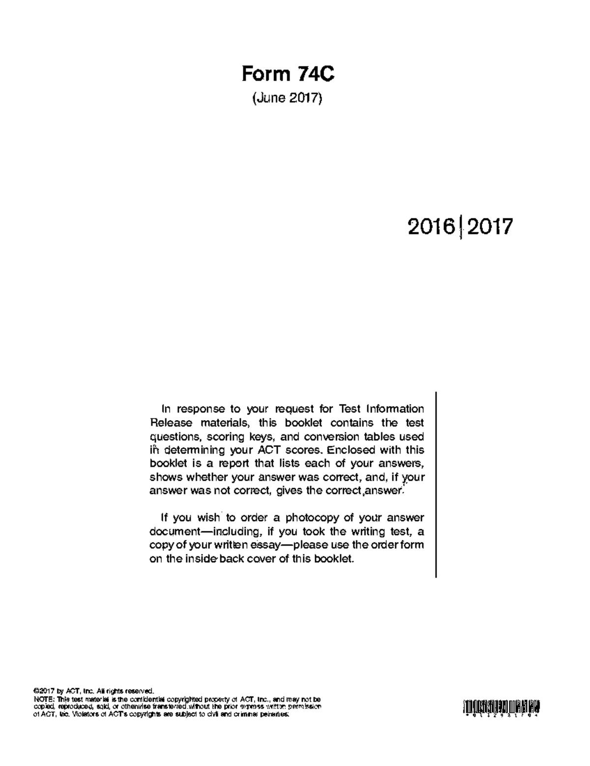 ACT 2017 06 Form 74C - ACT - ####### Form 74C (June 2017) 2016 l, In ...