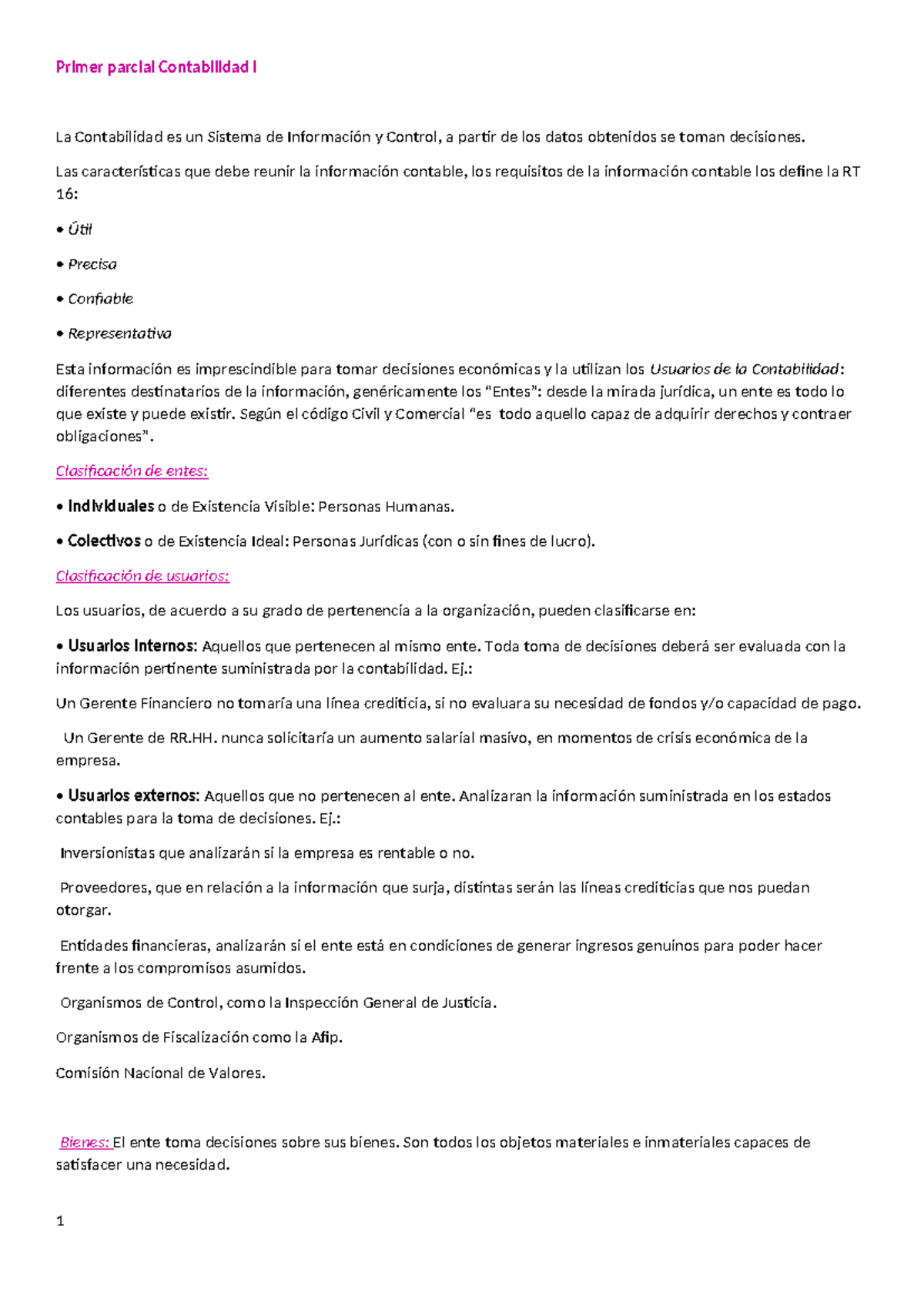 Contabilidad 1 Teoria - Primer parcial Contabilidad I La Contabilidad es un Sistema de ...