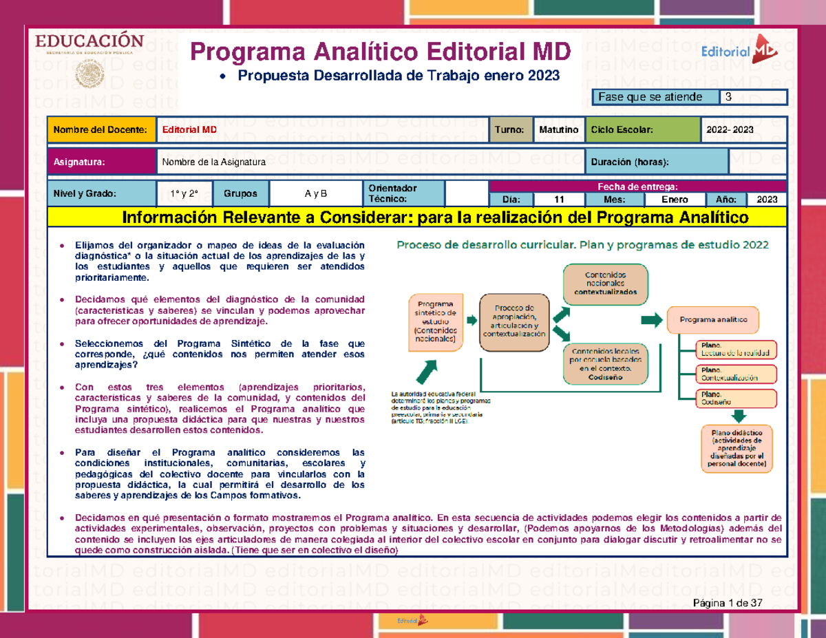 🕊☘️MT Programa Analitico Editorial MD 2023 (1° y 2° Primaria) - Programa Analítico Editorial MD ...