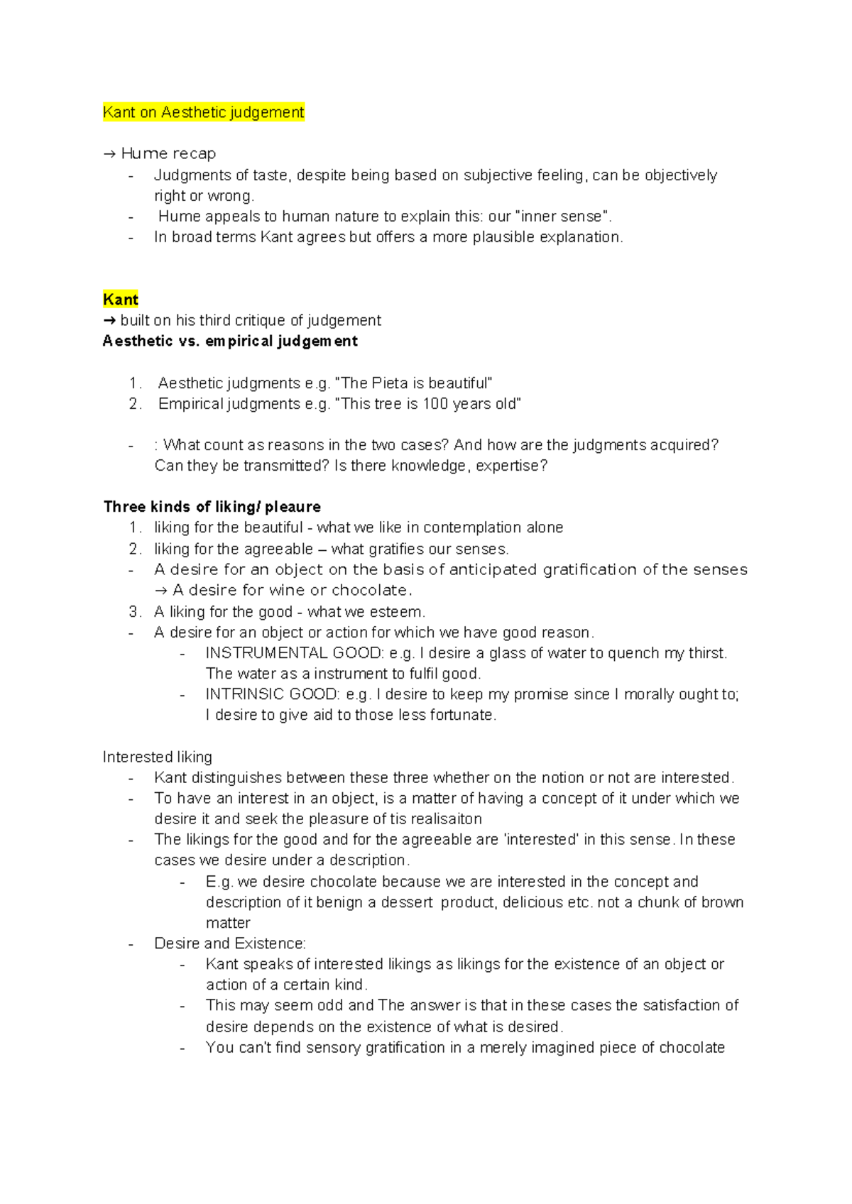 Lecture 22 - Kant on Aesthetic judgement → Hume recap - Judgments of ...