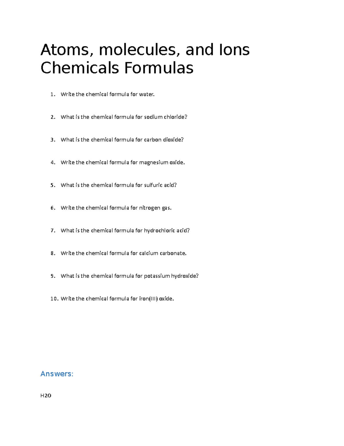 Atoms - self-made worksheets for chemistry 1 engineering - Atoms ...