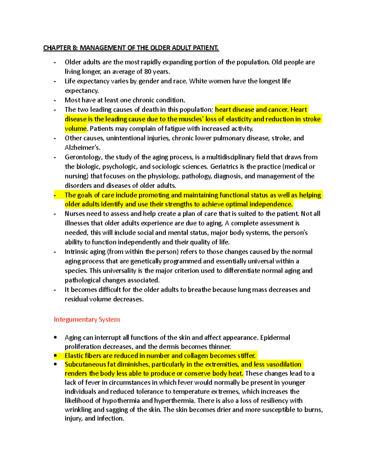 Chapter 8 and 20 med surge - CHAPTER 8: MANAGEMENT OF THE OLDER ADULT ...