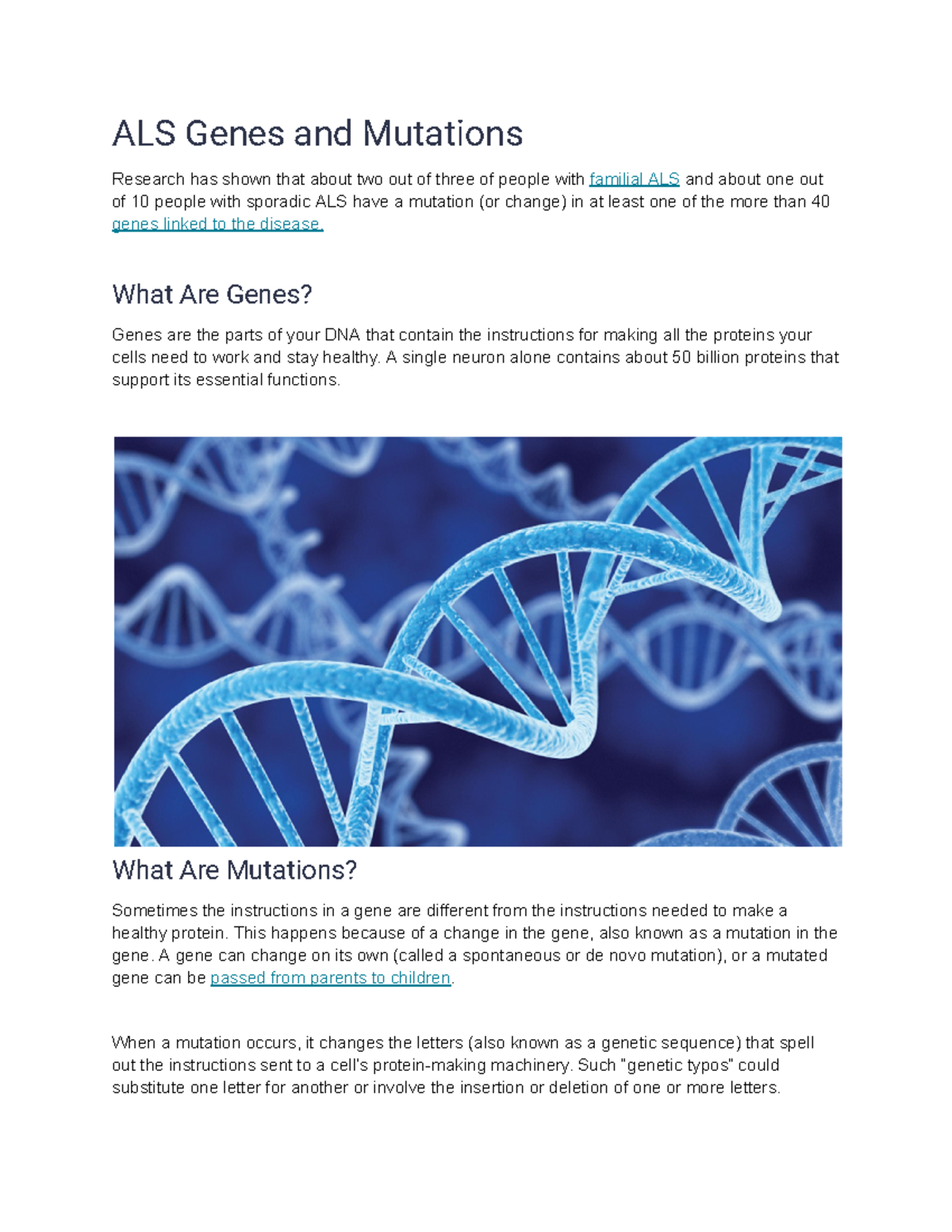 ALS Genes and Mutations - ALS Genes and Mutations Research has shown ...